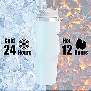 Tumbler with Handle and Straw 30 oz Stainless Steel Double Wall Vacuum Insulated Tumbler with Handle Leak Proof, Large Tumbler with Built- in Straw and Lid (Blue)