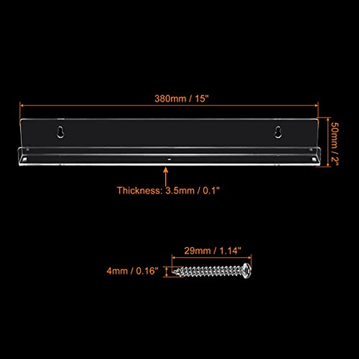 PATIKIL 15 x 1.3 Inch Acrylic Floating Shelf, Floating Wall Mounted Shelves for Bathroom Kitchen Wall Decoration, Transparent