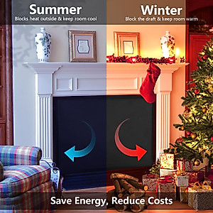 Magnetic Fireplace Cover for Inside Fireplace Stops Heat Loss, Fireplace Blanket Draft Stopper for Winter & Summer, Hot & Cold Air Blocker, Black, 38”W X 31”H Insulated Fireplace Draft Cover