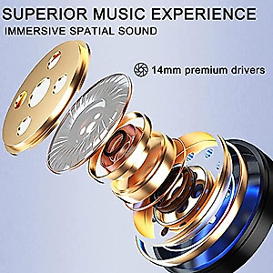 GGGame Wireless Earbuds，Bluetooth 5.3 Noise Cancelling Earbuds，Bluetooth Headphones 3D HiFi Stereo Bass， IPX7 Waterproof Sports Touch Control with USB-C Fast Charge Mini Charging Case for Android iOS