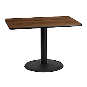 Flash Furniture 30'' x 42'' Rectangular Walnut Laminate Table Top with 24'' Round Table Height Base
