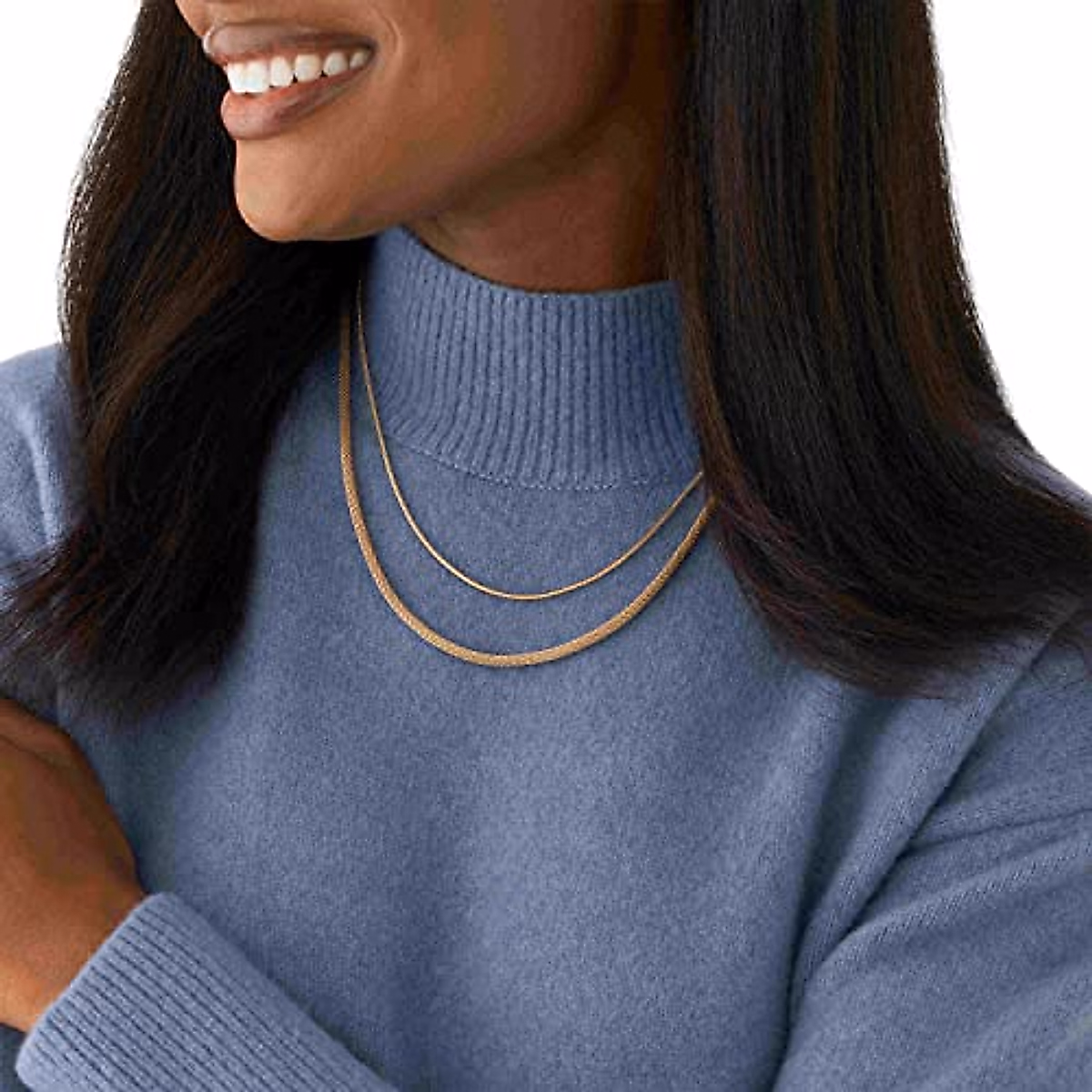 Skagen Women's Kariana Gold Tone Pendant Necklace With Crystal Accents, Gold Layered Chain