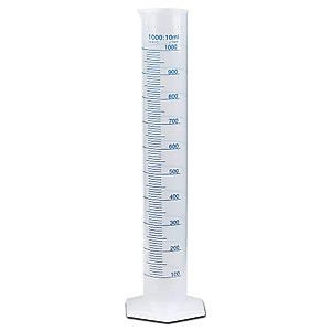 1000ml Plastic Graduated Cylinder, Printed and Molded Graduations, Single Metric Scale, Polypropylene, Karter Scientific 237O2 (Single)