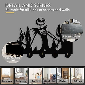 The Nightmare Before Christmas Key Hooks-Wall Hooks Heavy Duty 20LB(Max),Wall Décor,Wood Coat Hooks, Key Holder,Key Hanger for Wall、Entryway and Kitchen