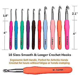 20 Sizes Crochet Hooks Complete Set,0.5mm-10mm Ergonomic Crochet Hooks with Case for Arthritic Hands