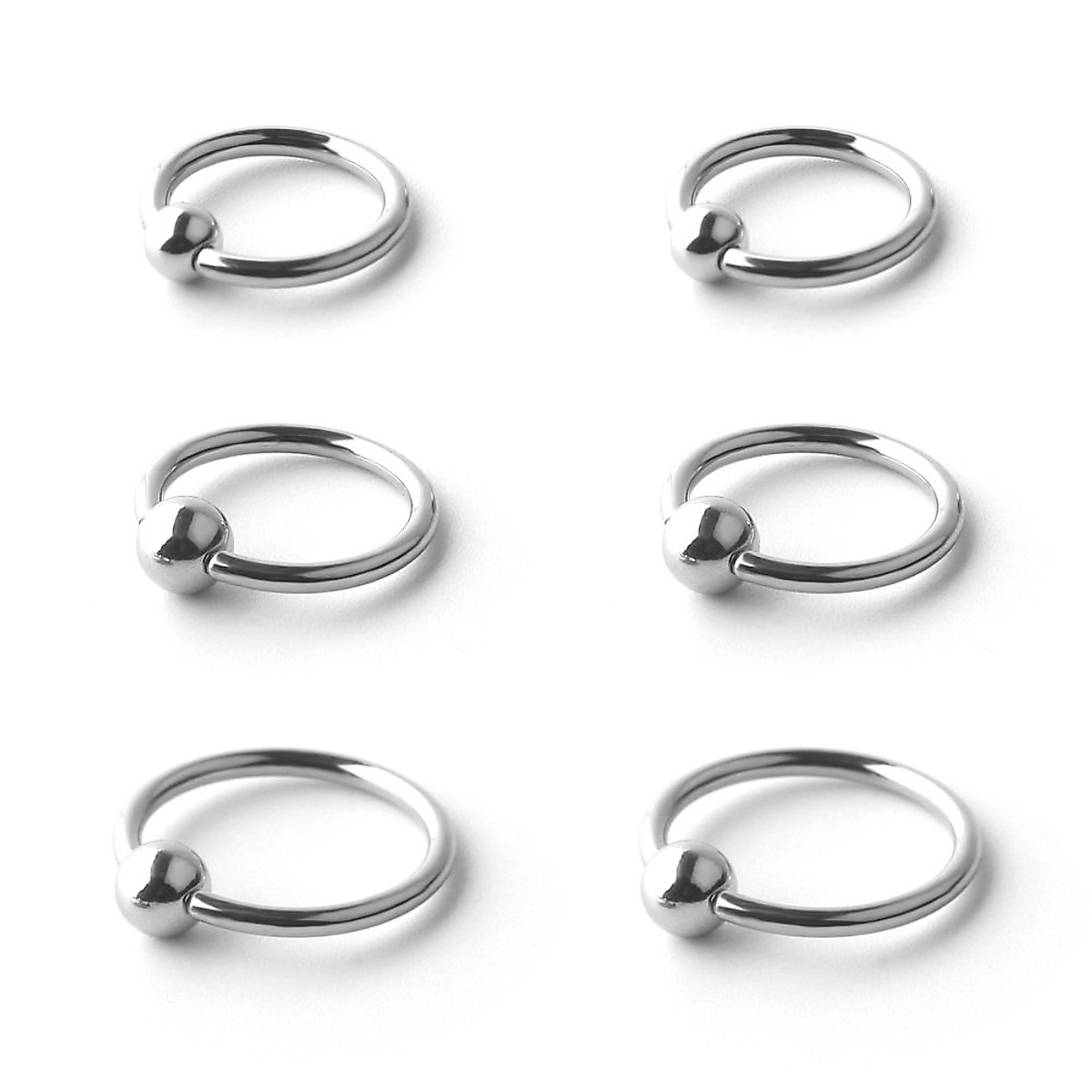 Ruifan 6PCS Surgical Steel Captive Bead Rings Prince Albert PA Nipple Nose Eyebrow Tragus Lip Ear Hoop Ring Piercing 14G 10MM,12MM,14MM