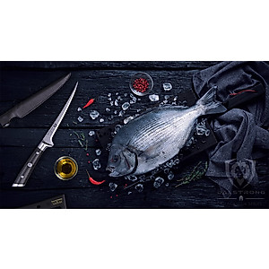 Dalstrong Fillet Knife - 7 inch Flexible Blade - Gladiator Series Elite - High Carbon German Steel - Black G10 Handle Boning Knife - w/Two Sheaths - Razor Sharp Kitchen Knife - NSF Certified