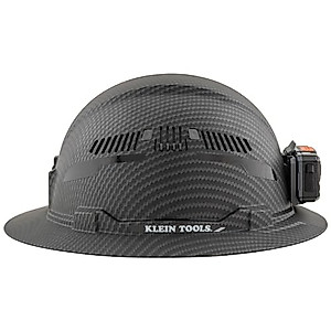 Klein Tools 60347 Hard Hat, Vented Full Brim, Class C, Premium KARBN Pattern, Rechargeable Lamp, Padded Sweat-Wicking Sweatband, Top Pad