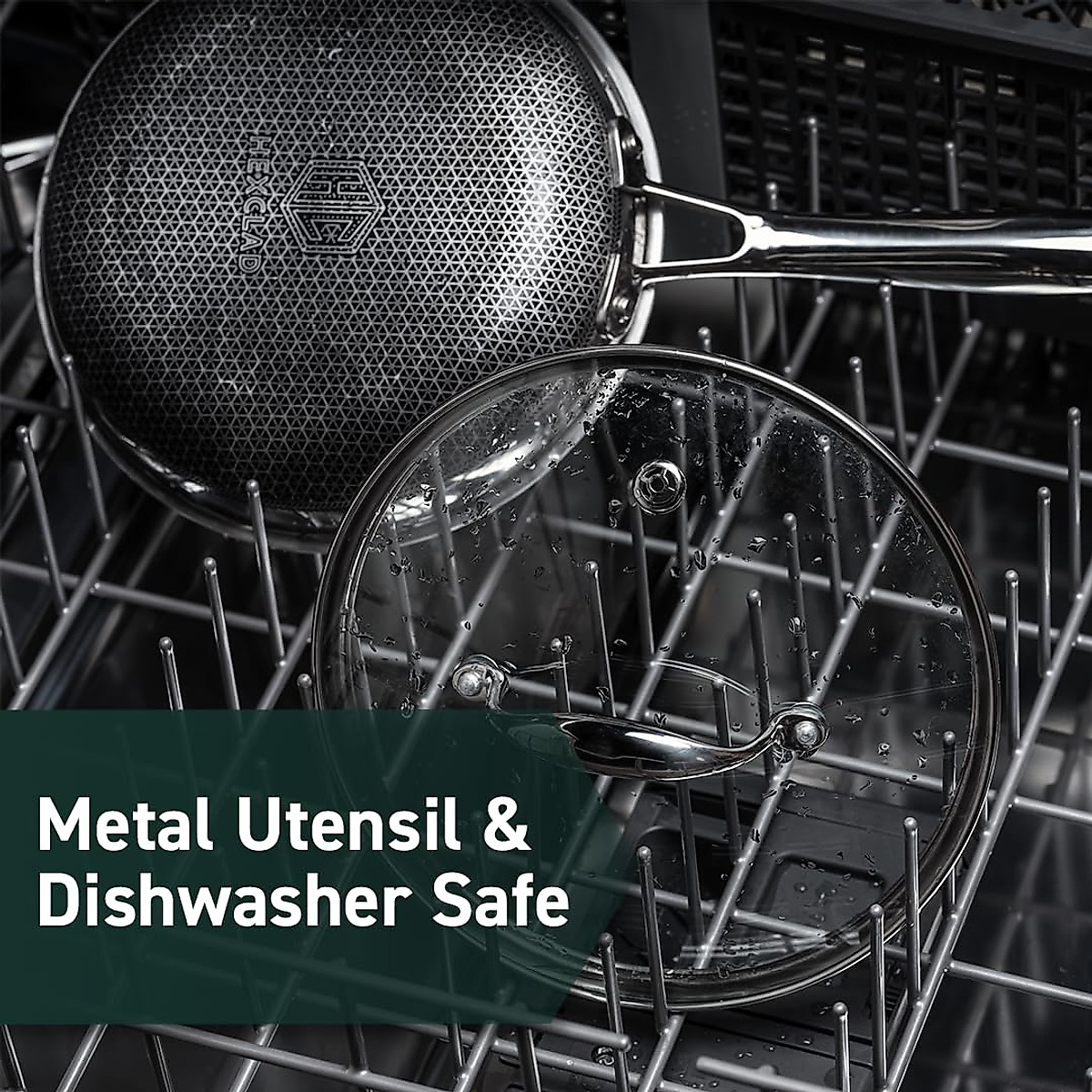 HexClad 7-Quart Saute Pan and 12-Inch Frying Pan with Lid Set, Hybrid Nonstick Stainless Steel, Dishwasher and Oven Safe, Works with All Cooktops