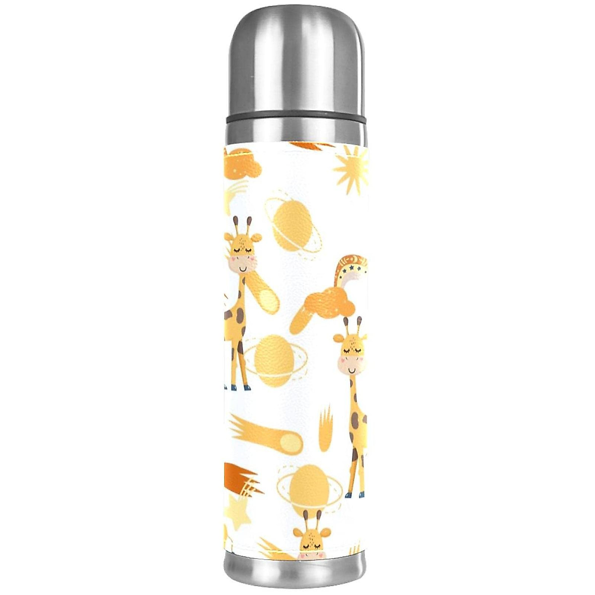 Stainless Steel Leather Vacuum Insulated Mug Giraffe Thermos Water Bottle for Hot and Cold Drinks Kids Adults 16 Oz