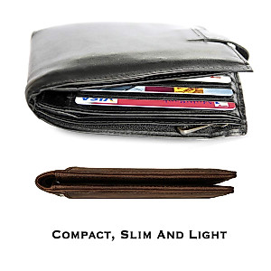 YBONNE RFID Blocking Slim Bifold Wallets for Men, Made of Finest Genuine Leather (Brown)