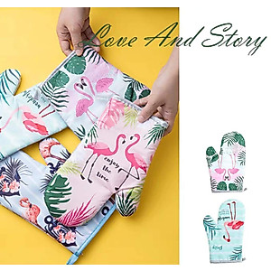 Sohapy Oven Mitt & Potholders Set Kitchen Heat Resistant and Machine Washable for Cooking Baking Grilling and BBQ Decorative (Pink)