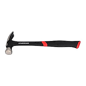 STARWORK 20 oz Hammer with Comfort Grip, Nailing Hammer Steel Head Steel Handle, AntiVibe, Rip Claw