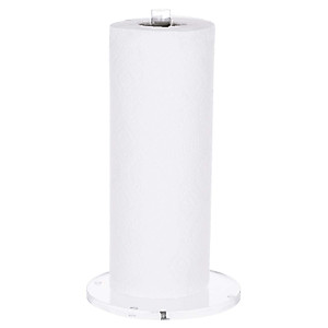 MyGift Clear Acrylic Kitchen Countertop Paper Towel Holder Stand with Round Base, Vertical Design Paper Roll Dispenser