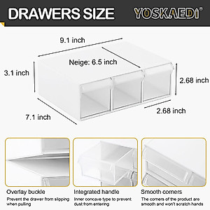 YOSKAEDI Under Desk Drawer Storage with 3 Drawers, Large Desk Drawer Attachment for office, Drawer Organizer Slide Out, Plastic Stick on Drawer White