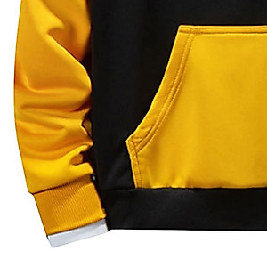 Maiyifu-GJ Men Patchwork Loose Fit Hoodie Pullover Color Block Hip Hop Hooded Sweatshirt Casual Long Sleeve Hoodies Outwear (Yellow,Medium)