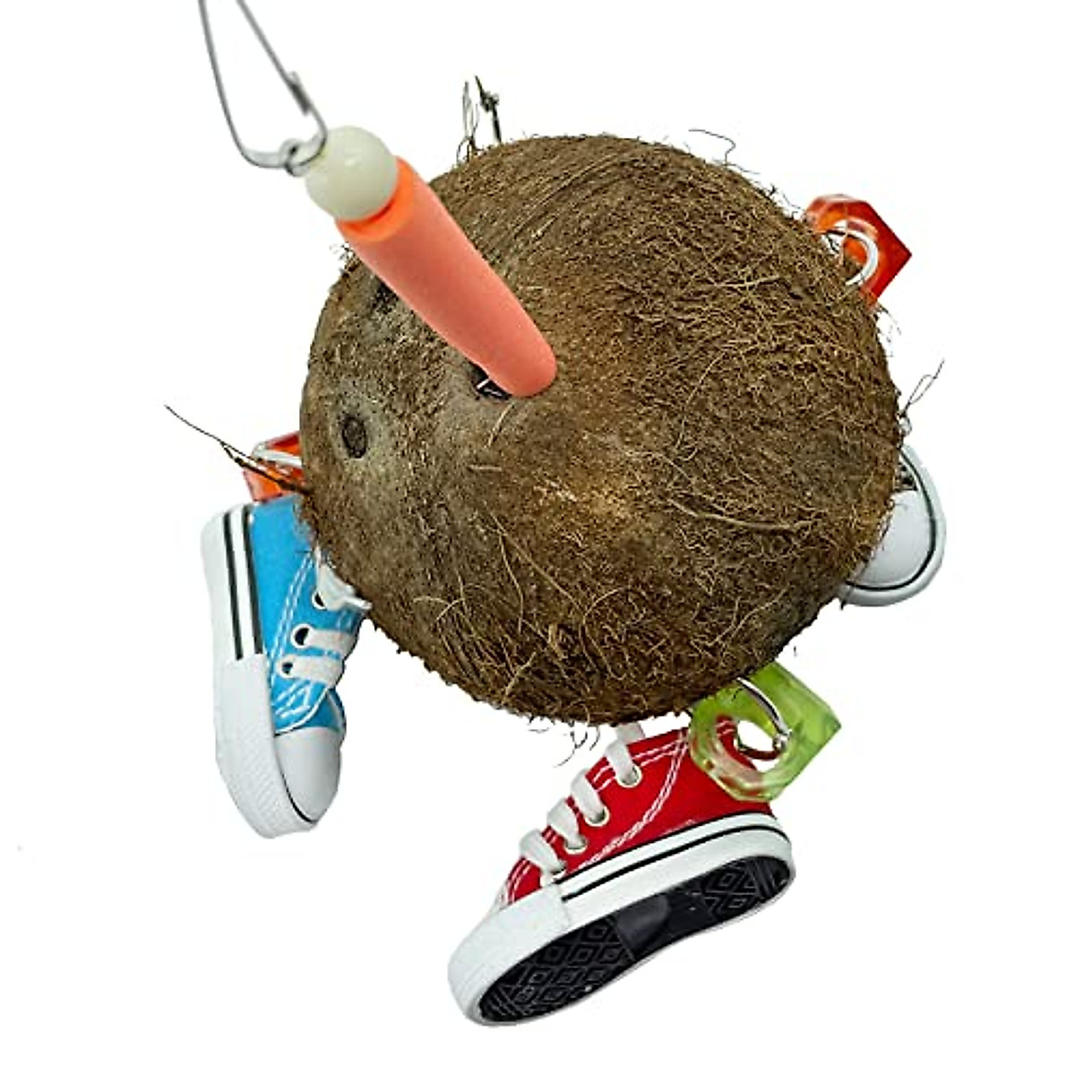 Bird Training Toys Coco Shell with Mini Sneaker Ring Chew Toy, Parrot Cage Hanging Toys for African Grey ,Cockatoo,Macaw