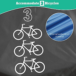Aiskaer Bike Cover for 2 or 3 Bikes Outdoor Waterproof Bicycle Storage with Lock Hole for Mountain Road Electric Bike Heavy Duty Bikes,Bike Tarp Heavy Duty Ripstop Material 210D