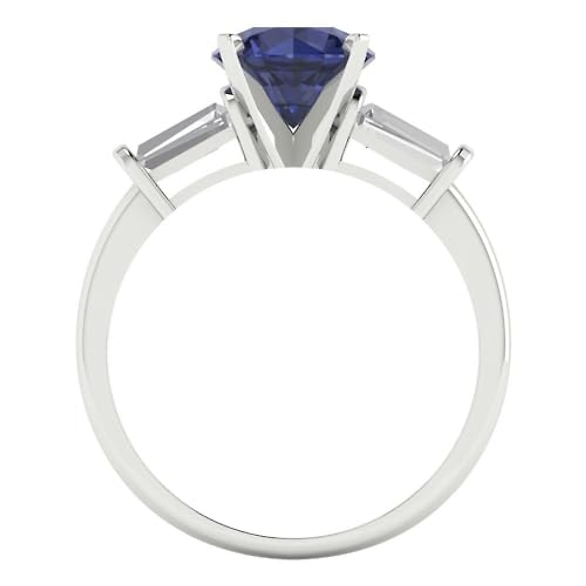 Clara Pucci 2.0 ct Round Cut 3 stone Solitaire Simulated Blue Sapphire Engagement Promise Anniversary Bridal Ring 18K White Gold 10.5