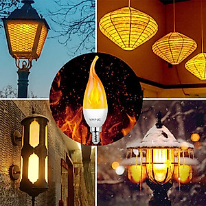 YMPUI E12 Candelabra LED Flame Light Bulbs, Christmas Light Bulbs, 3 Modes Flickering Fire Light Bulb, 2W 1700K, for Home Decoration, Party, Holiday, 2 Pack