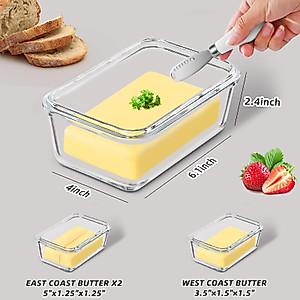 Glass Butter Dish with Bamboo Lid and Knife, Airtight Seal for Freshness, Large Butter Dish for East and West Coast Butter, Ideal for Countertop and Refrigerator Storage, Premium Glass Butter Keeper