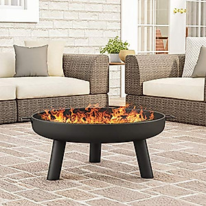 Pure Garden 50-LG1200 27.5” Outdoor Fire Pit-Raised Steel Bowl for Above Ground Wood Burning-Side Handles & Storage Cover-for Patios, Backyards & Camping, 27.55", Black
