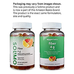 Amazon Basics (previously Solimo) Fiber 4g Gummies, Digestive Health, Supports Regularity, Orange, Lemon & Strawberry Flavors, 90 Count