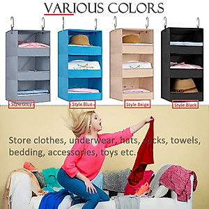 DonYeco 3-Shelf Hanging Closet Organizers and Storage, Collapsible Closet Storage Organizer, for RV Wardrobe Camp, Hanging Organizer for Shoes Toys Baby Clothes