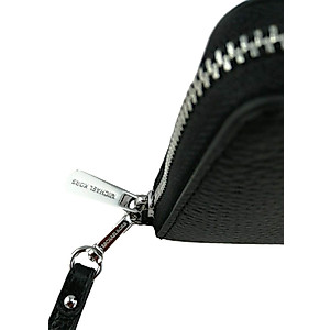 Michael Kors Jet Set Travel Continental Zip Around Leather Wallet Wristlet (Black with Silver Hardware)