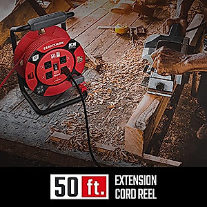 CRAFTSMAN Retractable Extension Cord Reel 50 Ft. With 4 Outlets & Heavy Duty 14AWG SJTW Cable