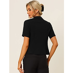 Allegra K Women's Business Casual Lapel Short Sleeve Open Front Cropped Work Office Blazer Large Balck
