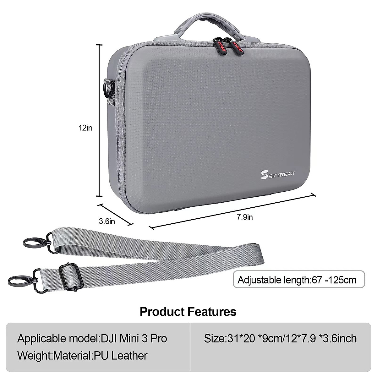Skyreat Mini 3 / Mini 3 Pro RC Case, Portable PU Leather Storage Shoulder Bag for DJI Mini 3 Pro Accessories