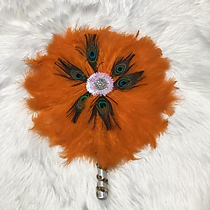 African Handmade Fan Lady Feather Fan for Wedding with Sequins Single Side Handle Fans Art Craft Gift Wedding Party Decoration