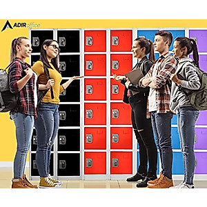 AdirOffice Large School Locker with 6 Doors 6 Hooks Storage Locker for Garage Storage - Office Storage Lockers (6 Door, Red)