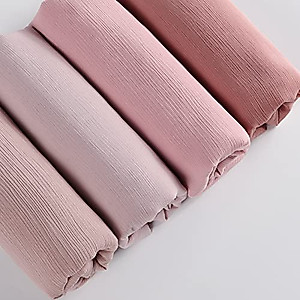 Febfim 4PCS Premium Dubai Muslim Women Chiffon Crinkle Hijab Scarf Plain Chiffon Bubble Hijab Wrap ShawlMix color C