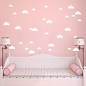 JUEKUI Set of 134 Mini Clouds Wall Decal Stickers Gold Black White Cloud Wall Decals Nursery Home Decor Vinyl Pattern Wall for Kids Rooms WS01 (White)