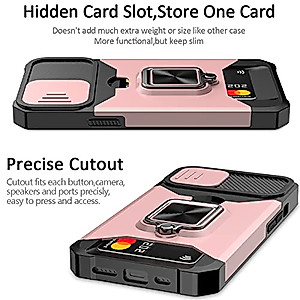 Nvollnoe iPhone 13 Case with Sliding Camera Cover, Card Holder, Heavy Duty Protective, Magnetic Kickstand - (Rose Gold)