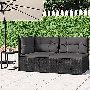 WFAUIBR Lounge Set with Cushions 2 Piece Patio,Corridor Sofa Set，Patio Furniture Set ，for Flower Shops, Internet cafes, Hotels, Dormitories, Small Apartments，Black