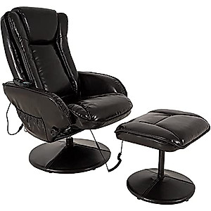 JC HOME Drammen Massaging Leather Recliner and Ottoman with Leather-Wrapped Base,Chocolate