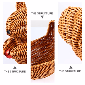 Cabilock Rattan Fruit Baskets Squirrel Shape Woven Bread Baskets Wicker Food Tray Fruit Serving Display Bowl Weaving Storage Organizer for Snacks