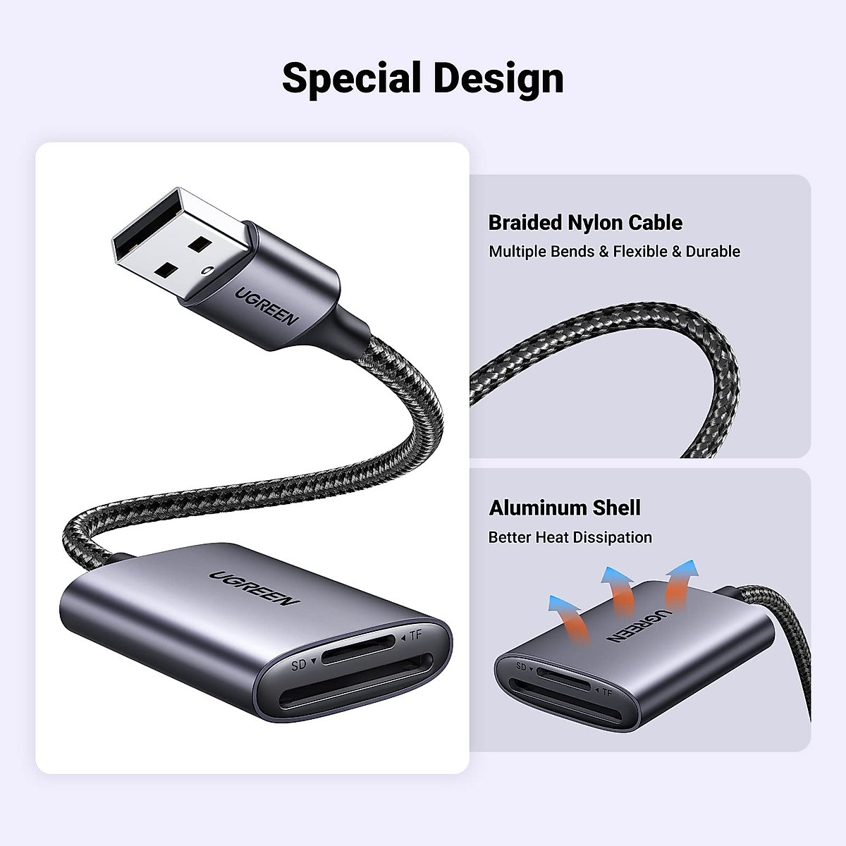 UGREEN USB SD Card Reader, USB 3.0 to Micro SD Card Reader Adapter, Aluminum Multi 2-in-1 Memory Card Readers for Camera SD MicroSD TF SDHC SDXC UHS-I Mac OS Windows Linux Computer PC Laptop