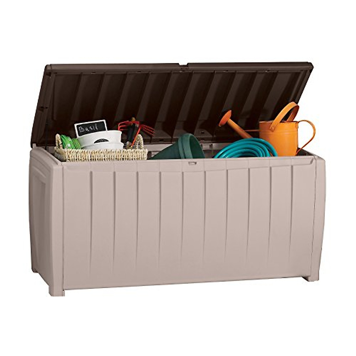 Keter Novel Outdoor Plastic Storage Box Garden Furniture, Beige and Brown, 124 x 55 x 62.5 cm