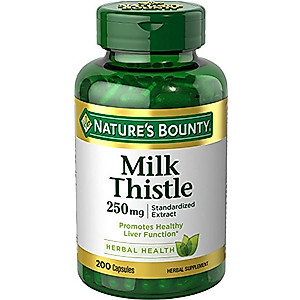 Nature's Bounty Milk Thistle Capsules, Herbal Supplement, 250 mg per Serving, 200 Count