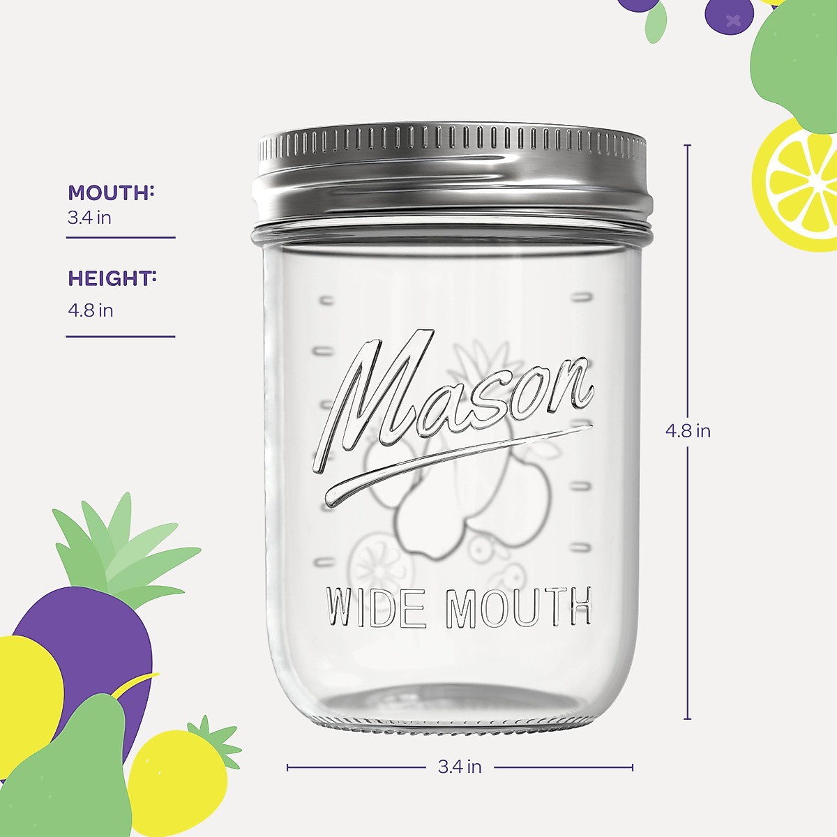 SEWANTA Wide Mouth Mason Jars 16 oz [5 Pack] With mason jar lids and Bands, mason jars 16 oz - For Canning, Fermenting, Pickling - Jar Décor - Microwave/Freeze/Dishwasher Safe Jar Opener