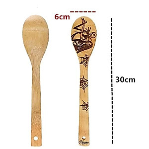 NARFIRE 5Pcs Halloween Bamboo Spatula Set Slick Halloween Print Kitchen Party Eco-Friendly Kitchenware