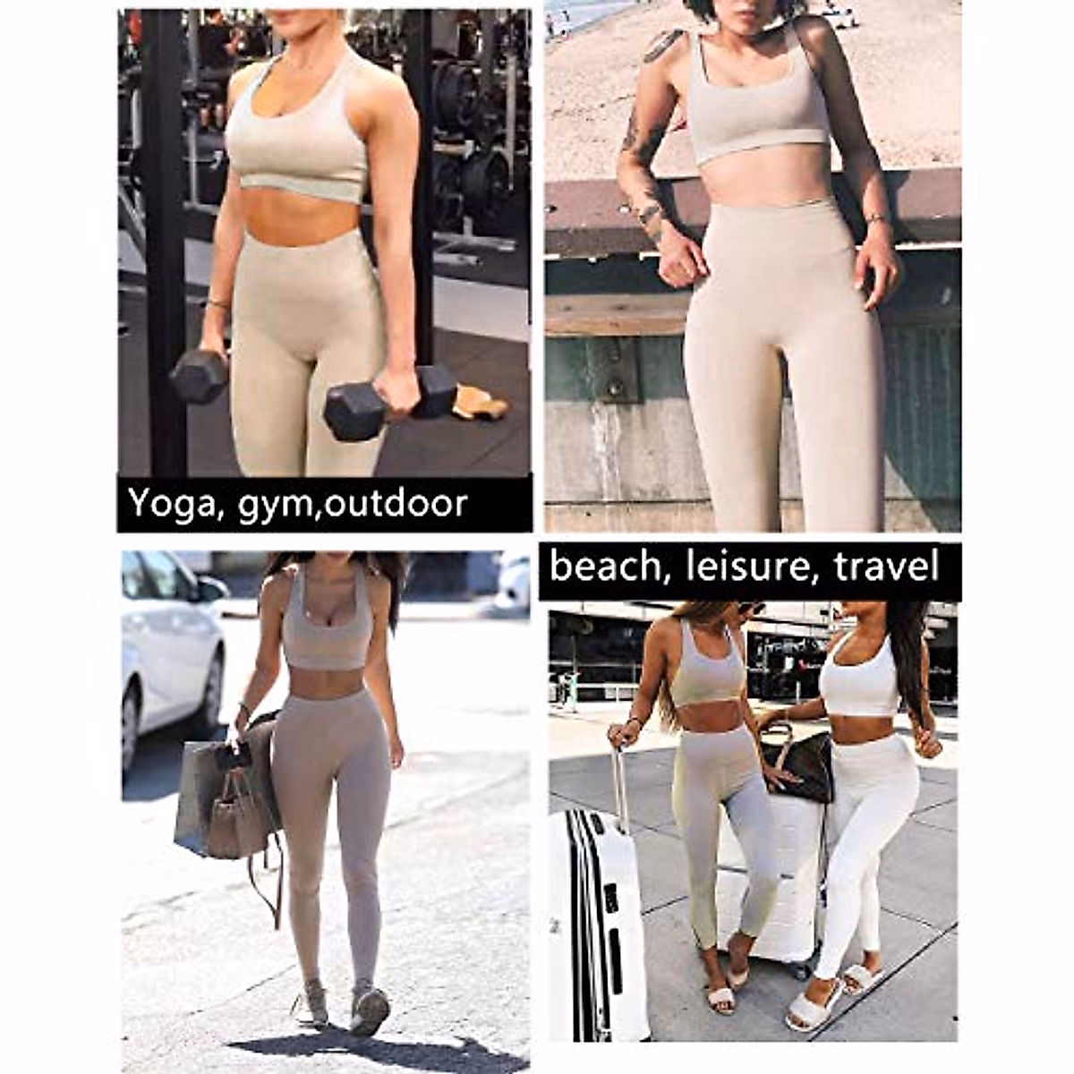 Jetjoy Exercise Outfits for Women 2 Pieces Ribbed Seamless High Waist Yoga Summer Outfits Sports Gym Tracksuits Sweatsuits