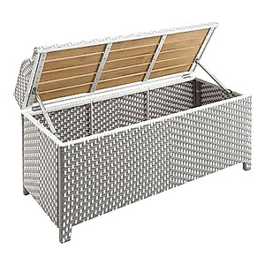 Greemotion Azur Beach Aluminum and All-Weather Wicker 41 in. Wide Storage Bench for Garden, Backyard, Patio, Pool Area, Porch, Gray and White