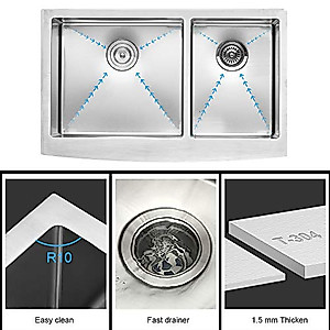 33 Farm Sink Stainless Steel - Lordear 33 Inch Farmhouse Sink Double Bowl 60/40 Apron Front 16 Gauge Stainless Steel Farm Style Kitchen Sink