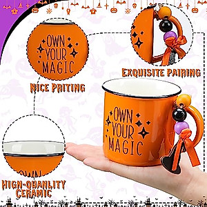 Roshtia 2 Pcs Halloween Mini Coffee Mug with Wood Bead Ornaments Fall Tiered Tray Decoration Witch Ceramic Mini Coffee Cups Halloween Table Centerpieces with Orange Bow for Housewarming Gift
