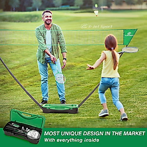 E-jetSport Portable Badminton Net Set with Storage Base, Rackets Lightning Shuttlecocks Combo Set for Family & Kids, Easy Setup for Backyard Training, Beach, Park, Picnic Games, Green,EOB375402021